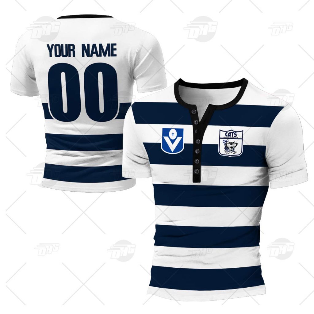 Personalised Geelong Cats Football Club Vintage Retro AFL Henley Shirt ...