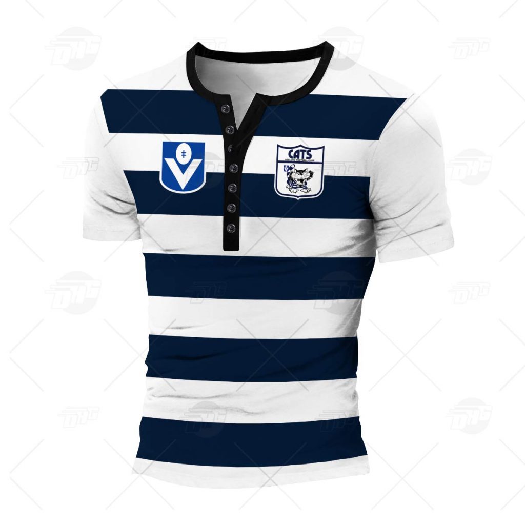 Personalised Geelong Cats Football Club Vintage Retro AFL Henley Shirt ...