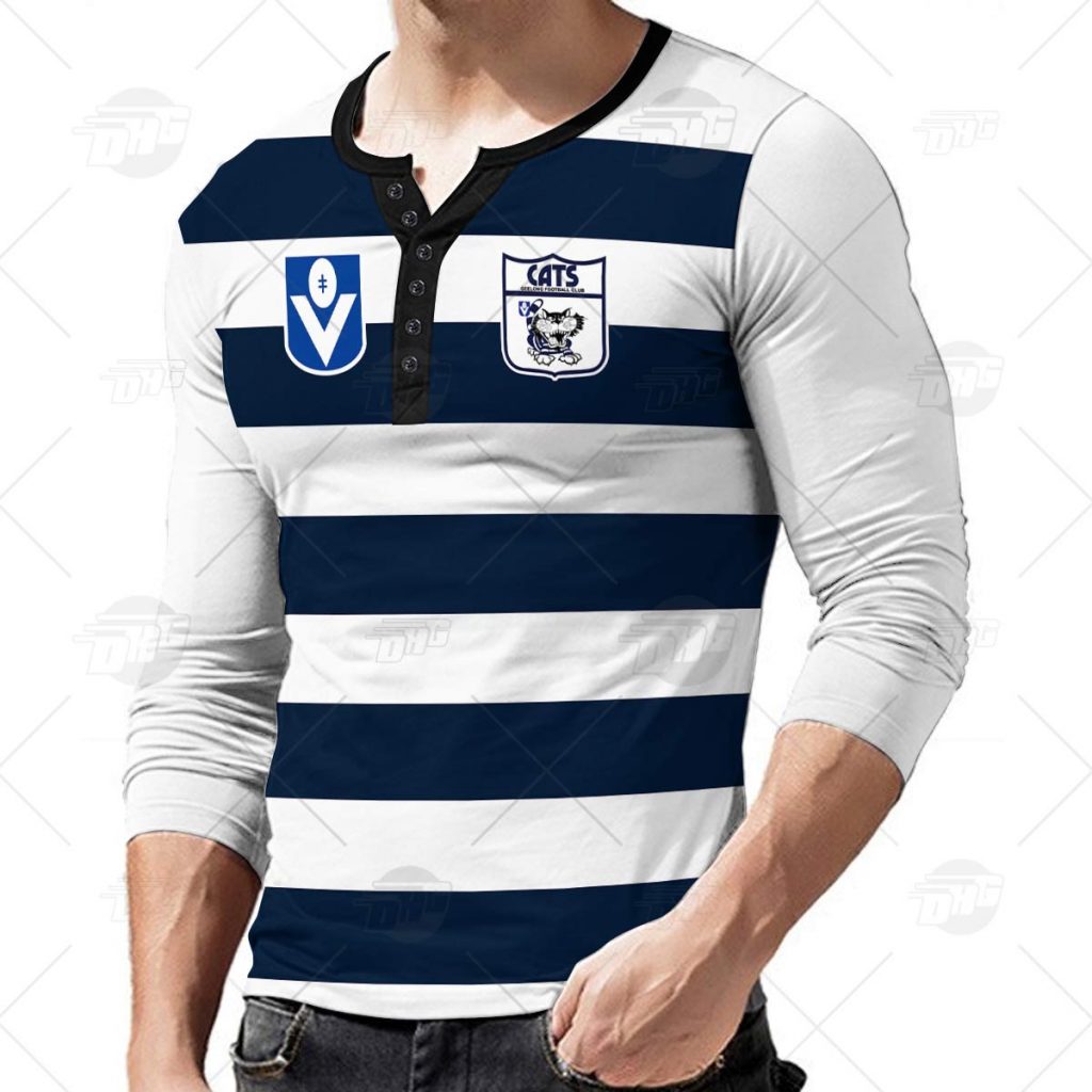 Personalised Geelong Cats Football Club Vintage Retro AFL Henley Shirt ...