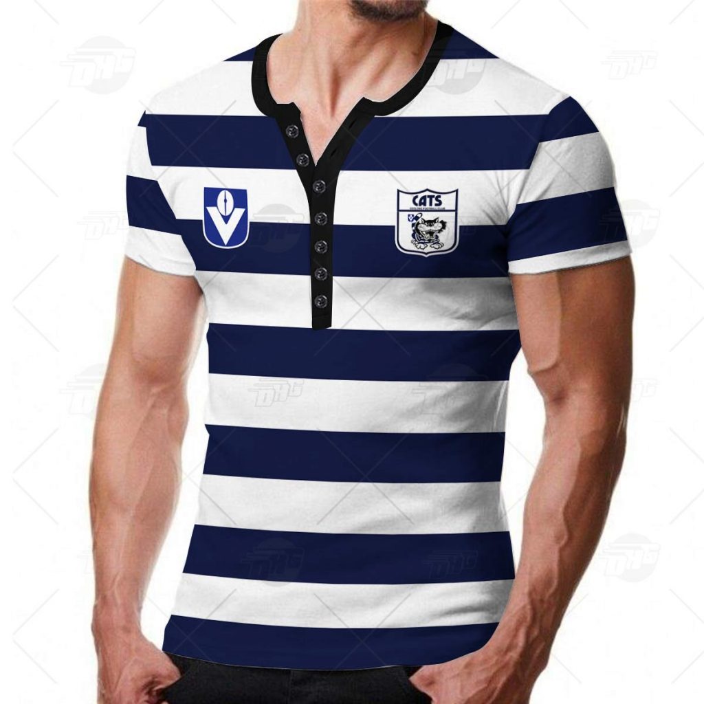 Personalised Geelong VFL Football Club Vintage Retro AFL Henley Shirt ...