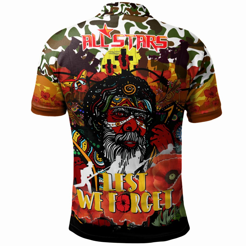 All Stars Rugby Anzac Lest We Forget Polo Shirt - Custom Indigenous ...