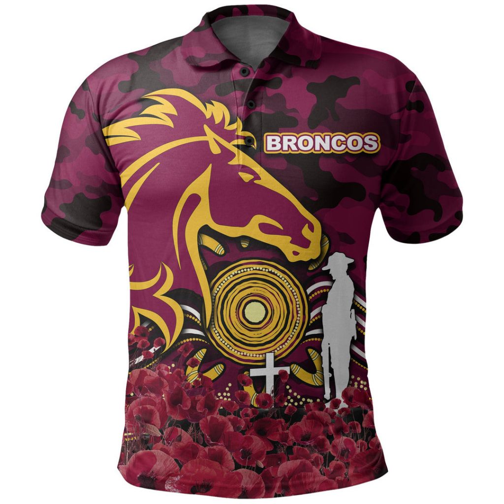 Brisbane Broncos Polo Shirt Anzac Day Poppy Flowers With Army Patterns ...